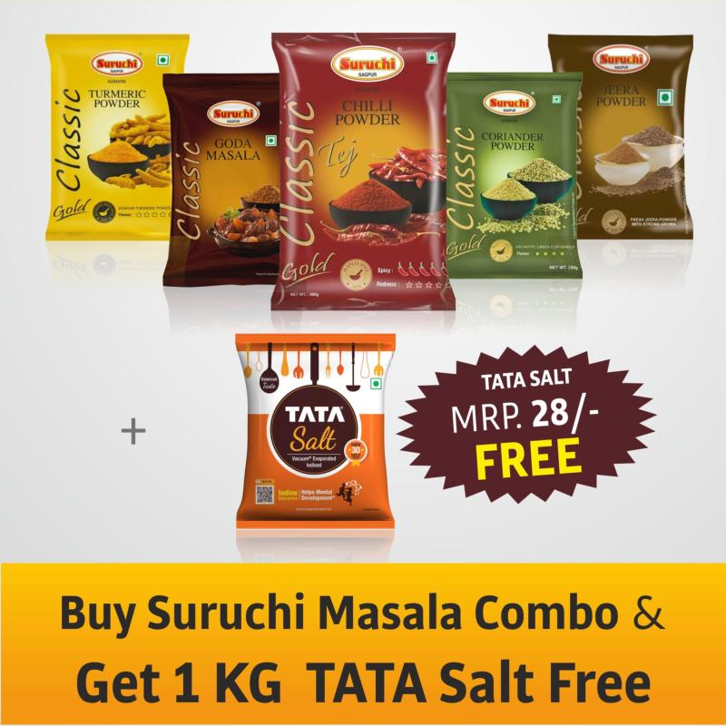 Dgroce.com - Buy Suruchi Masala Combo & Get 1 Kg Tata Salt FREE